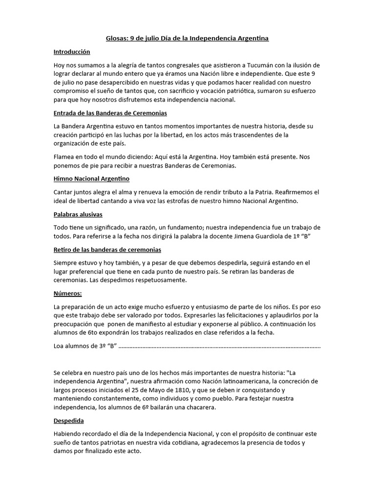 Celebración del 9 de Julio en Argentina | PDF