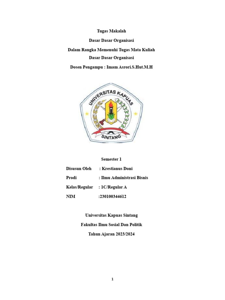 Tugas Makalah Dasar Dasar Organisasi Doni-4 | PDF | Karier ...
