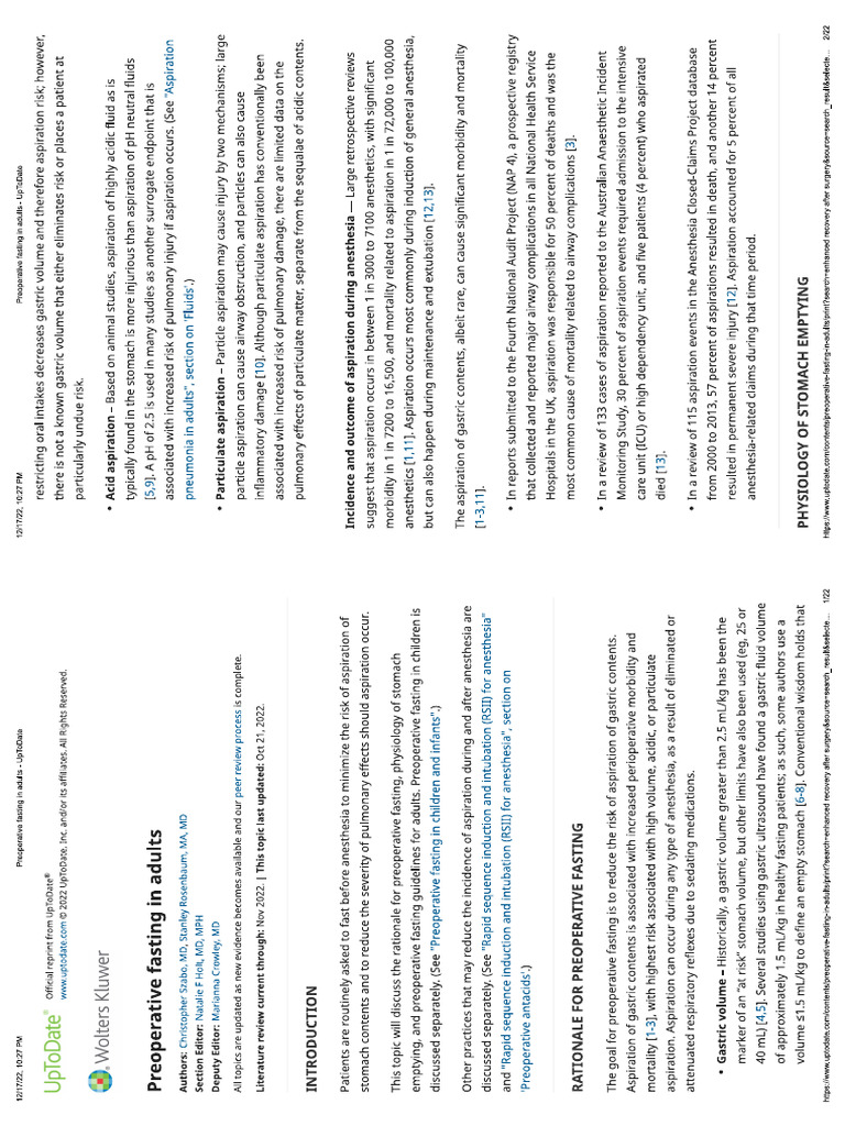 Preoperative Fasting in Adults | PDF