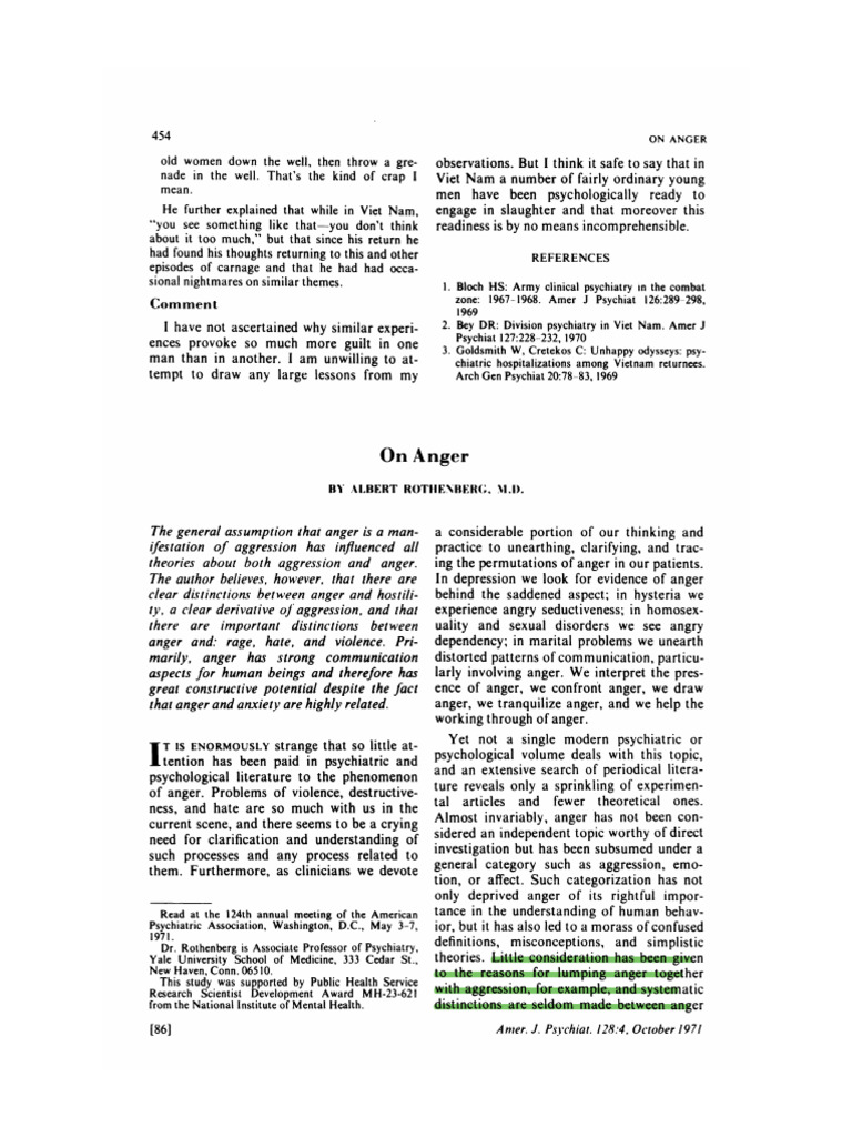 On Anger Albert Rothenberg | PDF | Anger | Aggression