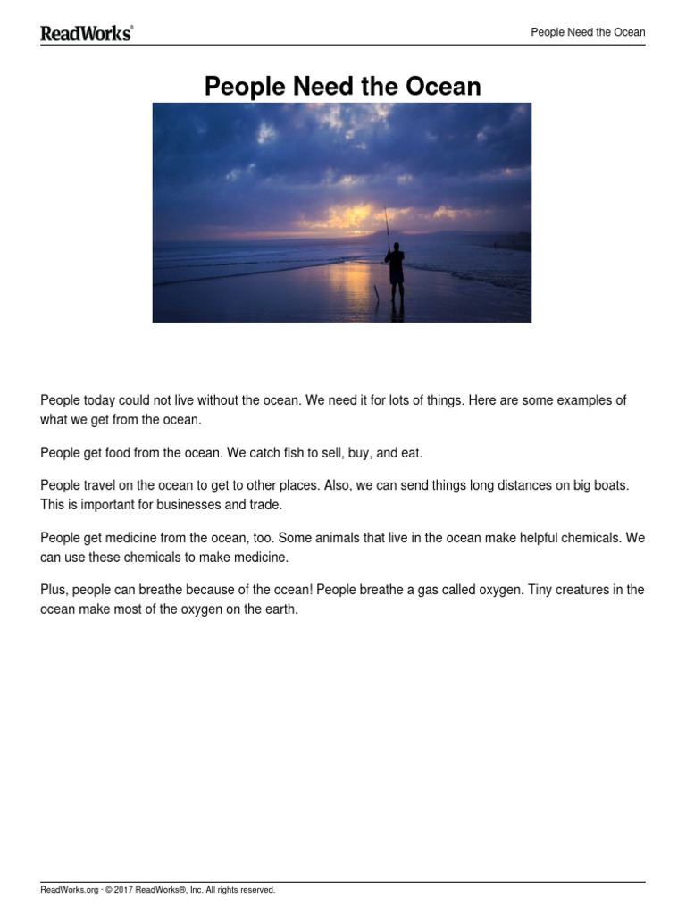 Readworks Grade 2 - People Need The Ocean | PDF | Oceans