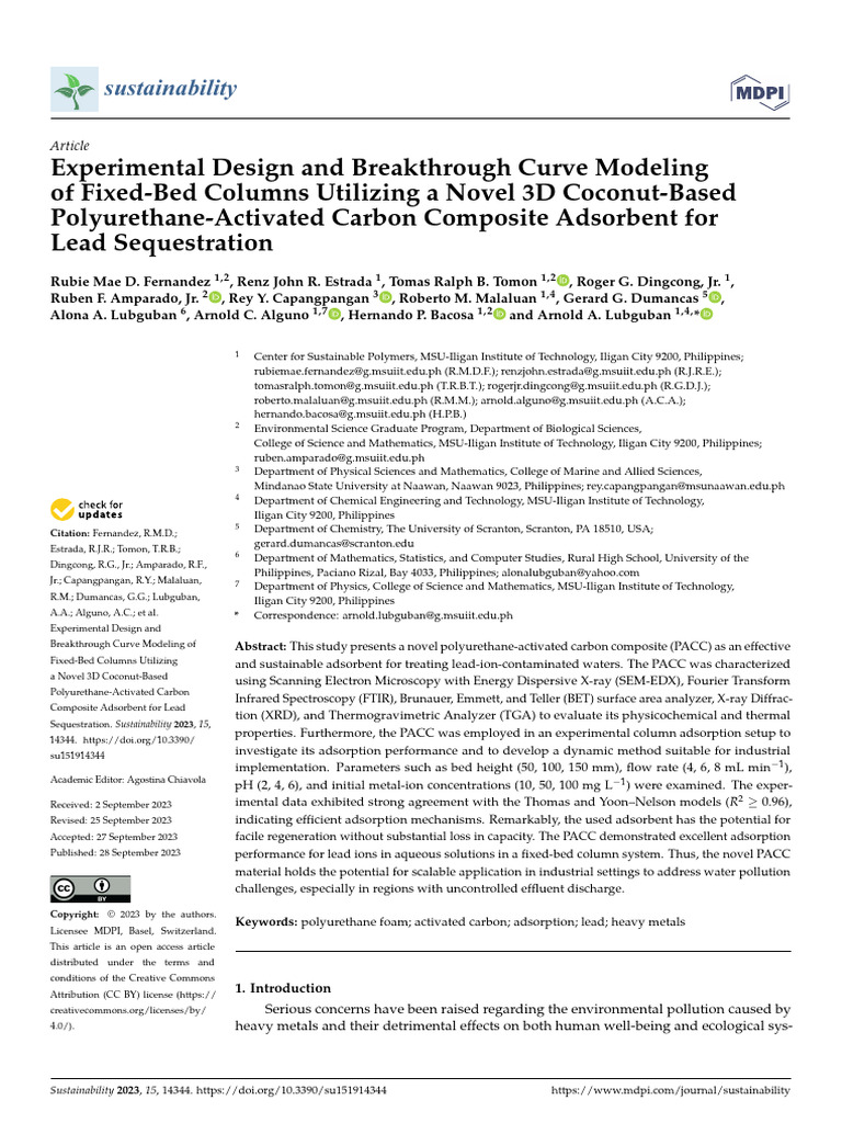 Sustainability 15 14344 | PDF | Adsorption | Water Treatment