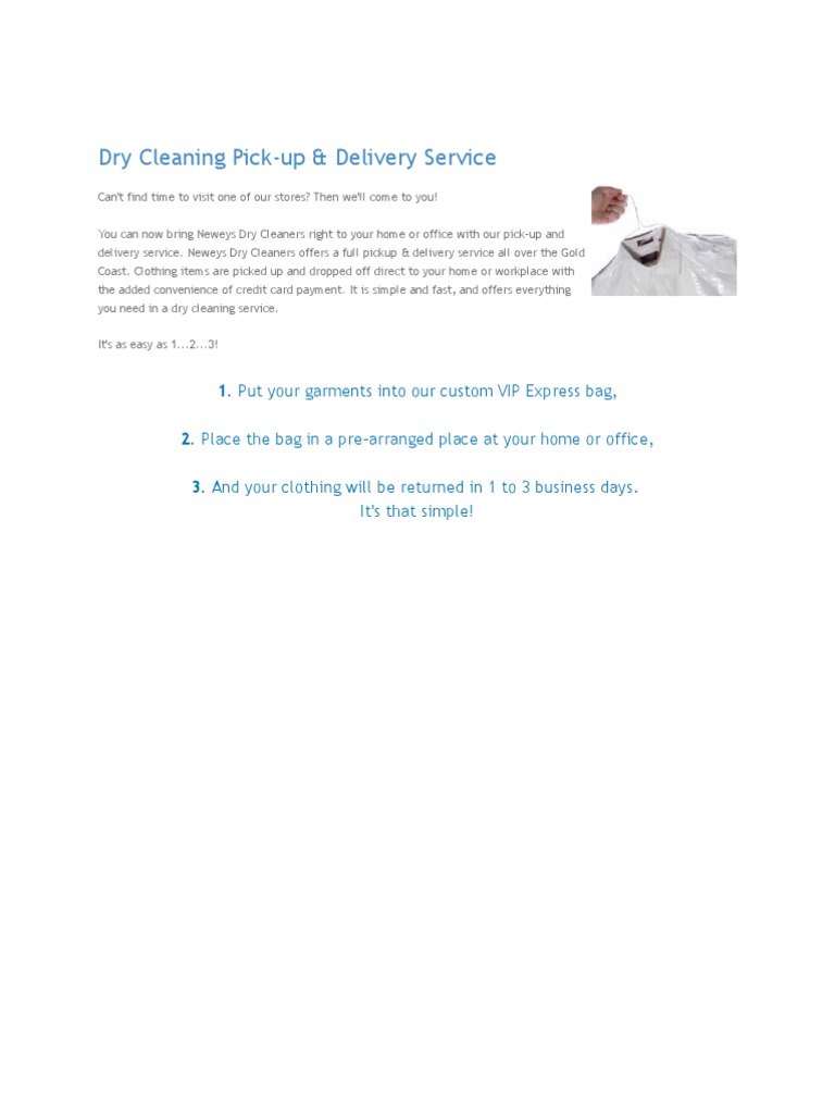 Dry Cleaning Pick-Up & Delivery Service | PDF | Clothing | Industries