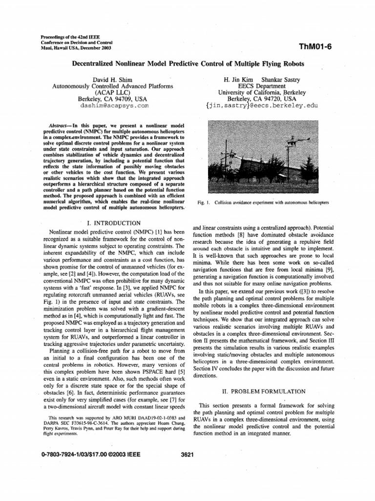 Decentralized Nonlinear Model Predictive Control of Multiple Flying Robots | PDF | Optimal ...