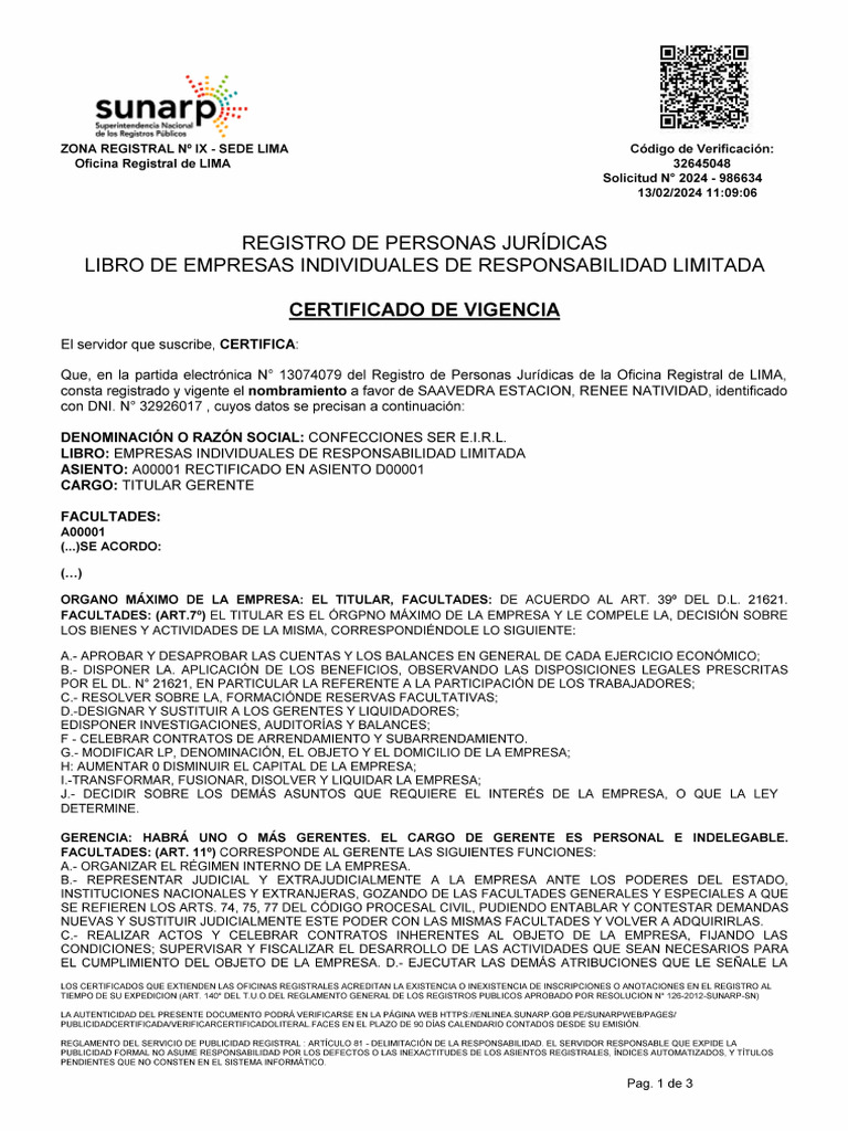 Vigencia Poder Confecciones 2024 | PDF