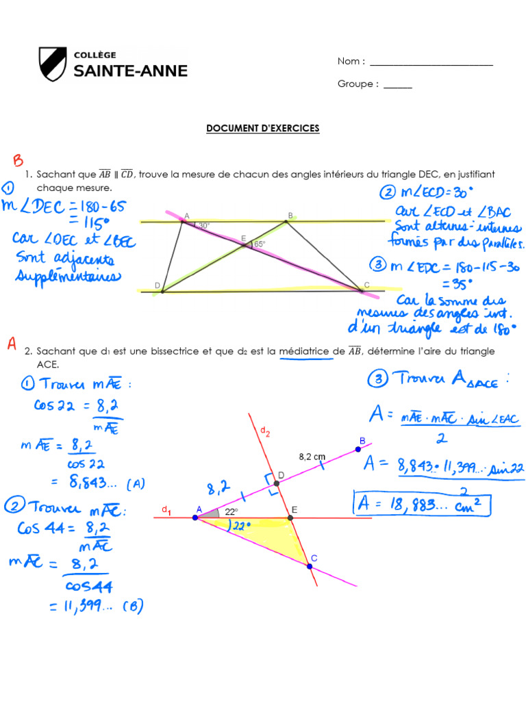 Exercices sur les triangles et la géométrie | PDF | Triangle ...
