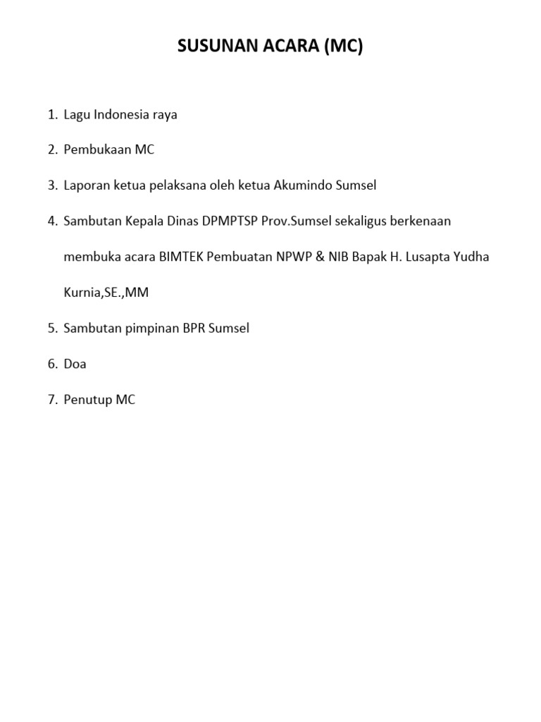 Susunan Acara (MC) | PDF