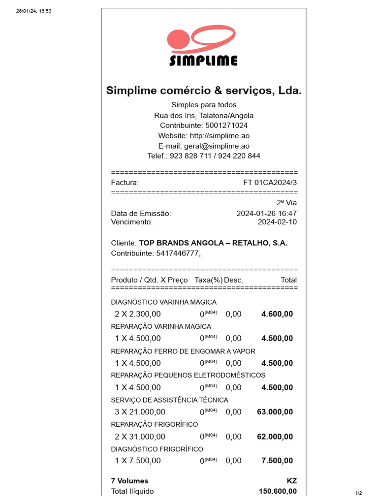 Reparação de Eletrodomésticos em Angola | PDF | Imposto sobre Valor ...