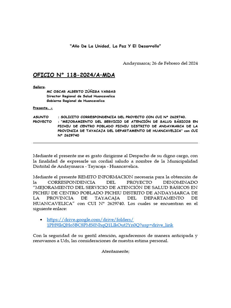 Oficio 118 Correspondencia Diresa | PDF