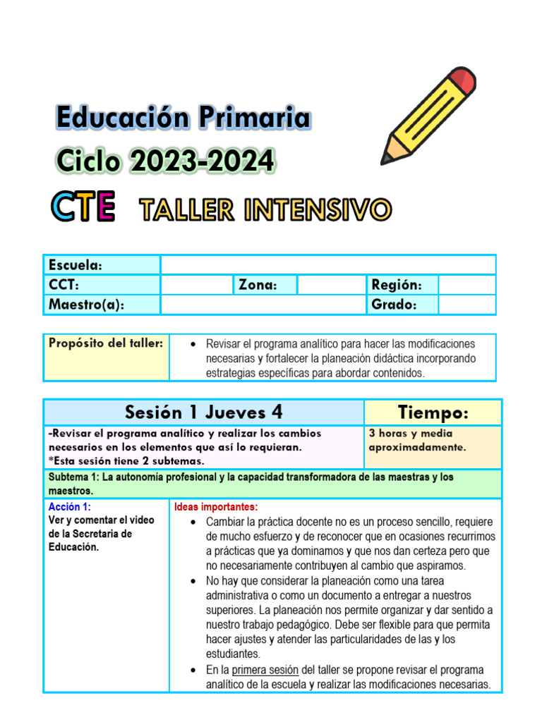 Taller Intensivo | PDF | Plan de estudios | Enseñando