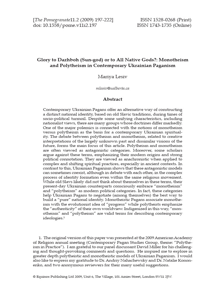 Glory To Dazhboh Sun-God or To All Native Gods7 Monotheism and ...