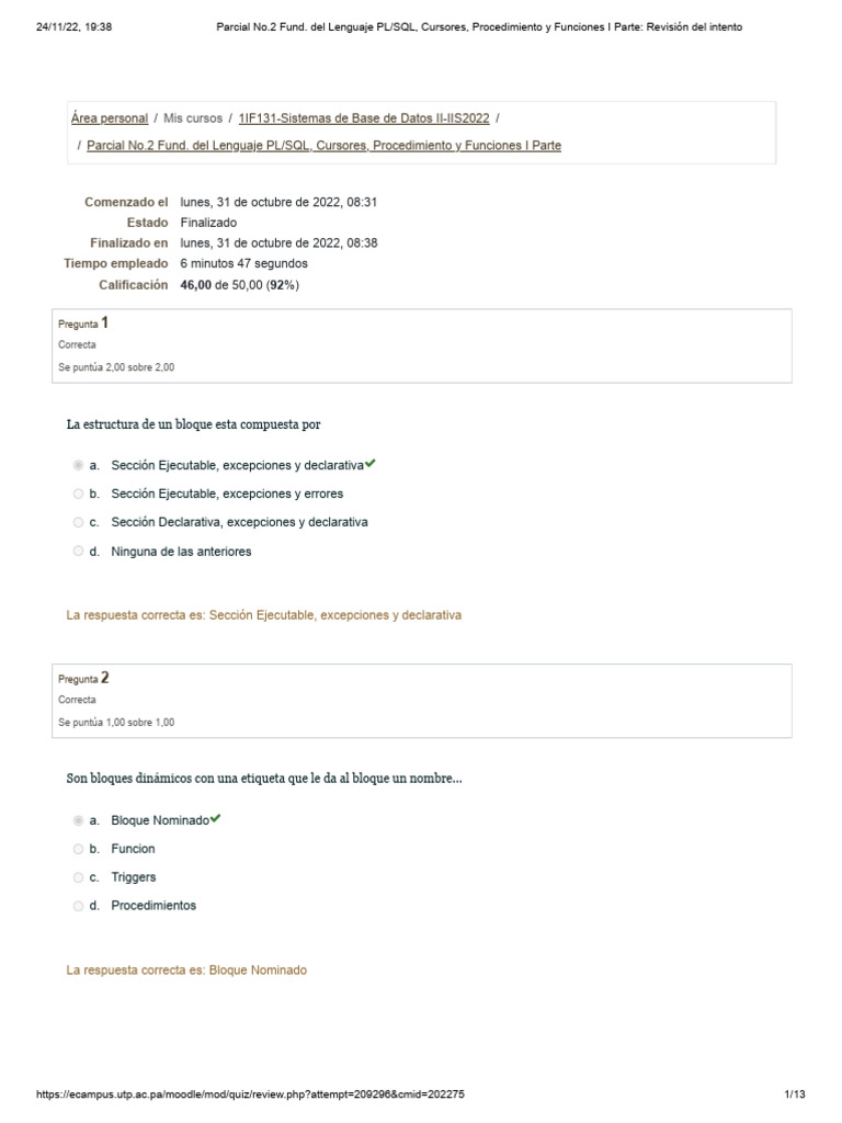 Revisión Parcial PL/SQL UTP | PDF | Pl / Sql | Lenguaje de programación