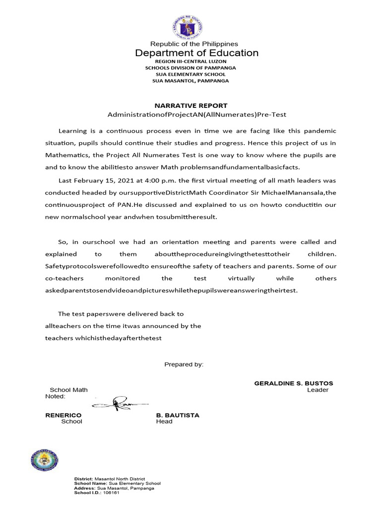 Sua Es Narrative Report With Action Plan and Documentation | PDF ...