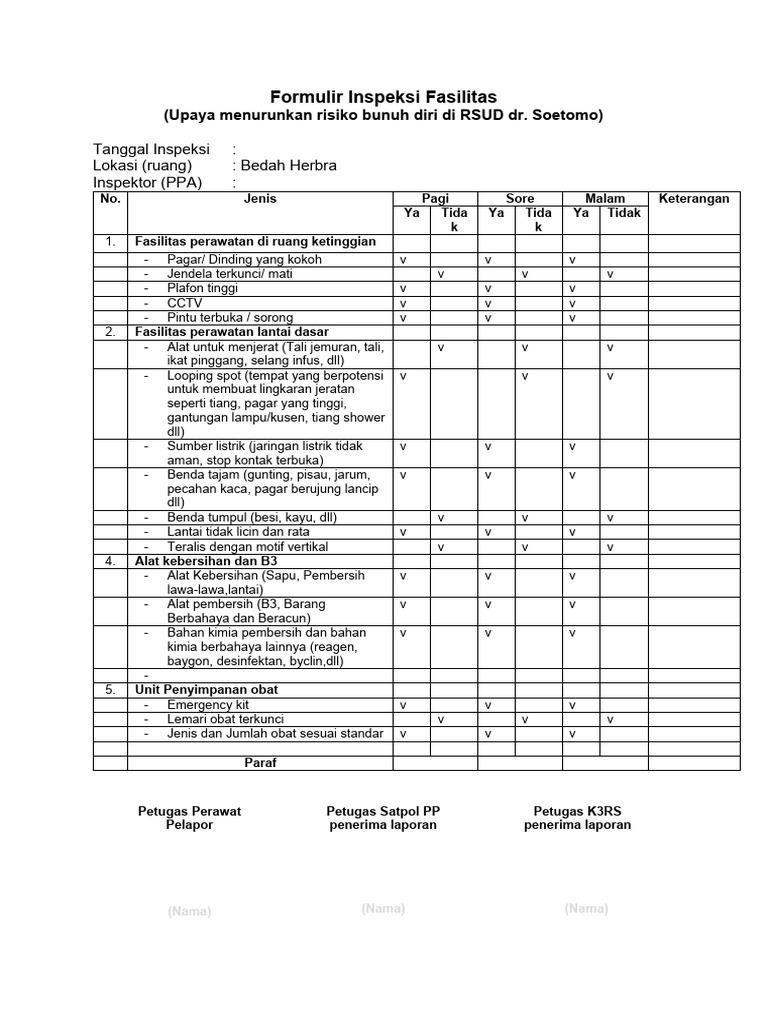 Formulir Inspeksi Fasilitas - Terbaru | PDF