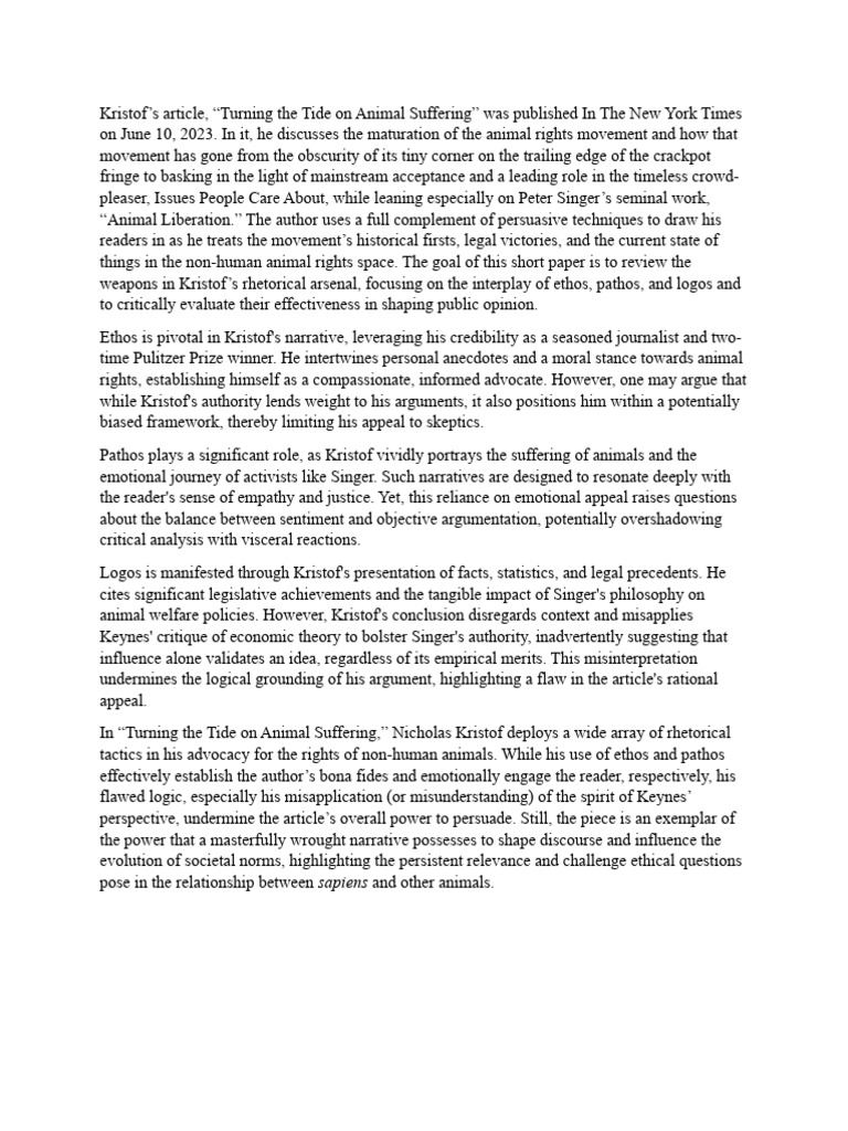 Nicholas Kristof | PDF | Rhetoric | Animal Rights