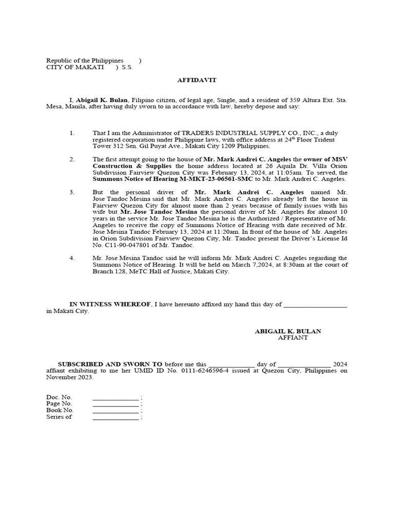 Final Affidavit MSV | PDF | Affidavit | Common Law