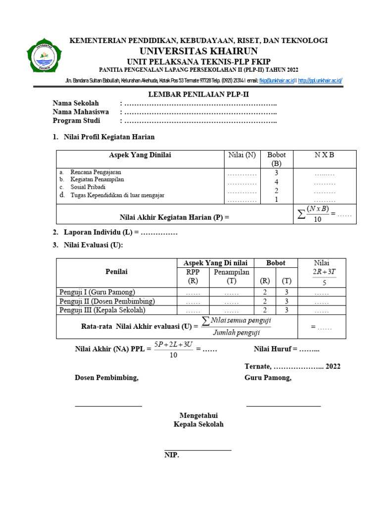 Lembar Penilaian SKLH 2022 | PDF