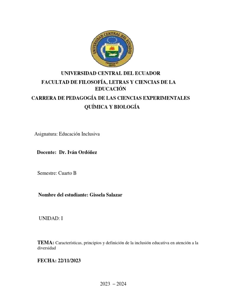 Inclusión Educativa Principios Y Características Pdf
