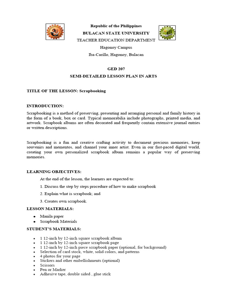 Ged 207 Semi Detailed Lesson Plan | Download Free PDF | Scrapbooking ...