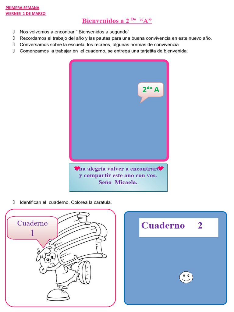 Actividades de Bienvenida y Aprendizaje 2do A | PDF