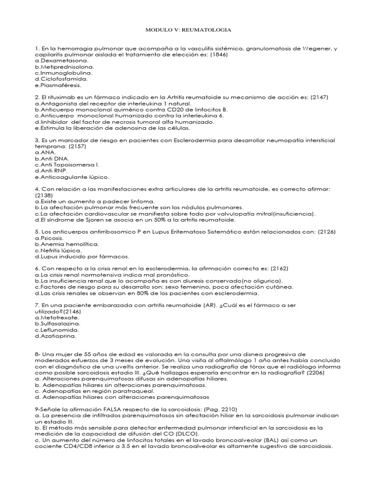 Módulo de Reumatología 2020 Sin Resp | PDF | Gota | Artritis Reumatoide