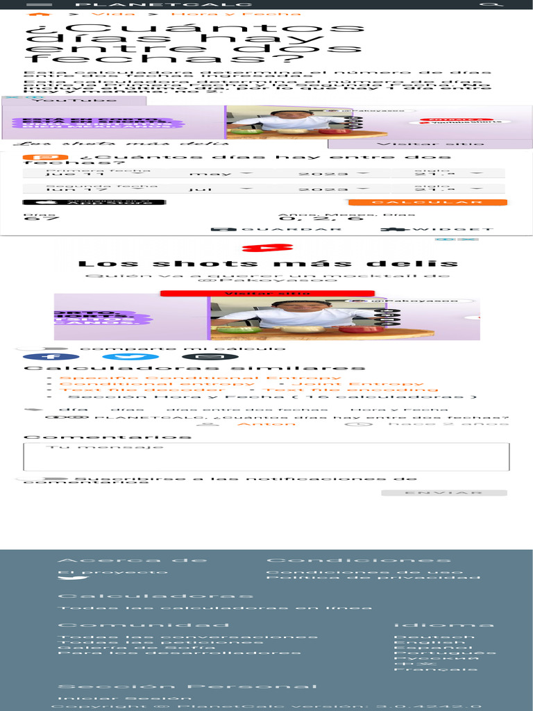 Calculadora en Línea ¿Cuántos Días Hay Entre Dos Fechas | PDF