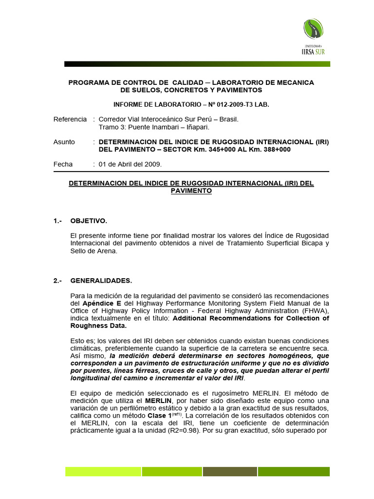 Informe #012 - 2009-IRI | PDF