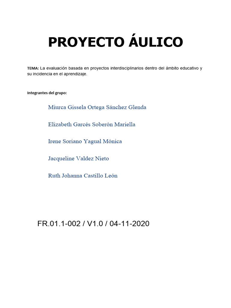Proyecto Aulico Eval para Aprendizaje | PDF | Evaluación | Plan de estudios