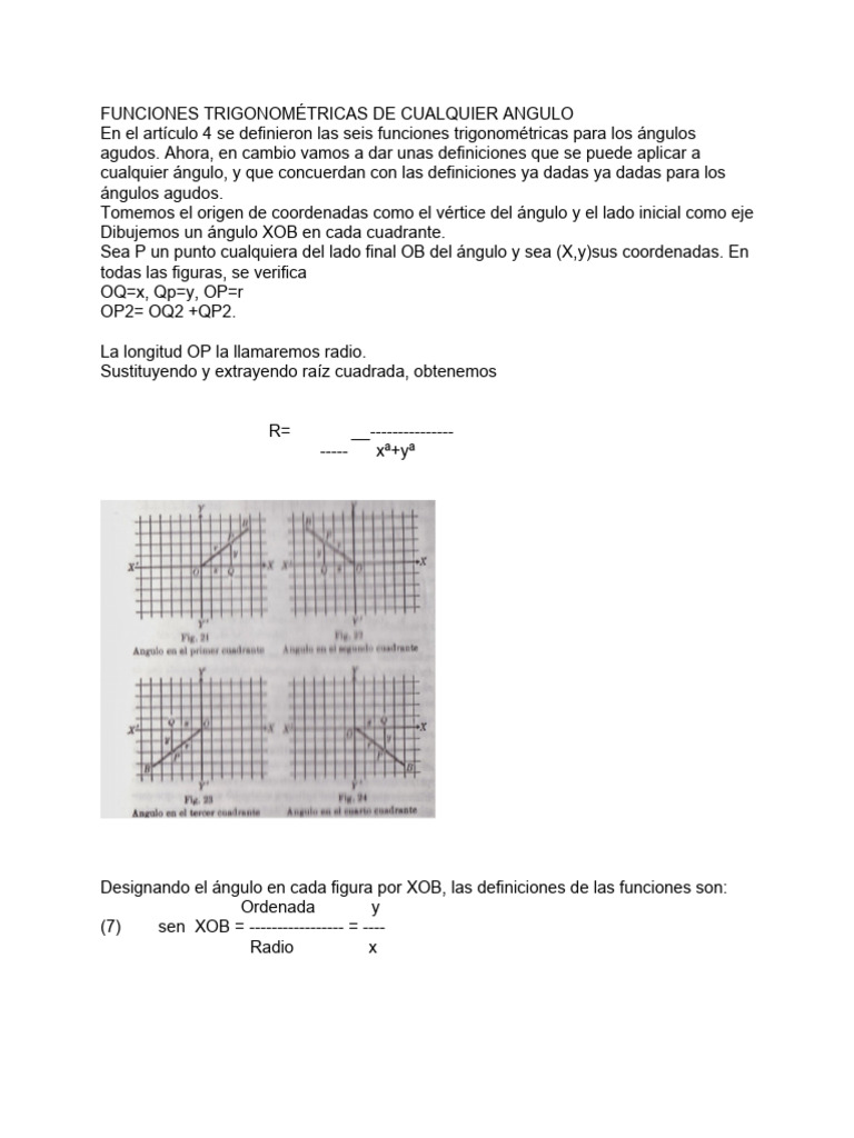 Funciones Trigonométricas de Cualquier Angulo | PDF | Trigonometría | Funciones trigonométricas