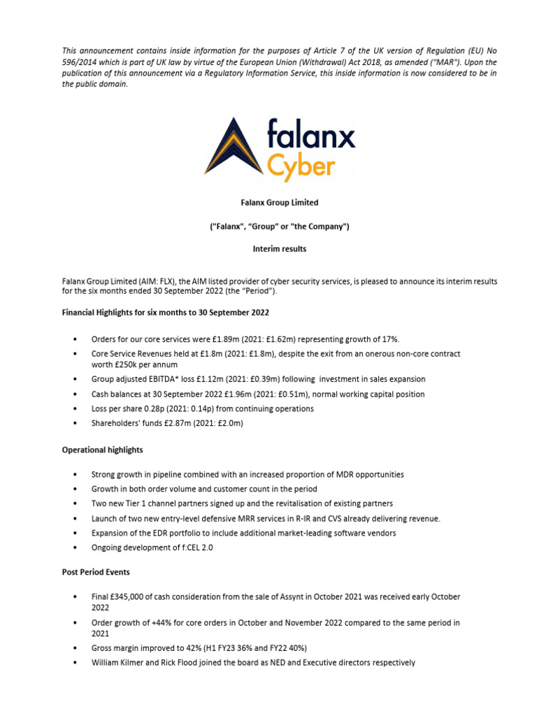Falanx Interim Results | PDF | Financial Statement | Equity (Finance)