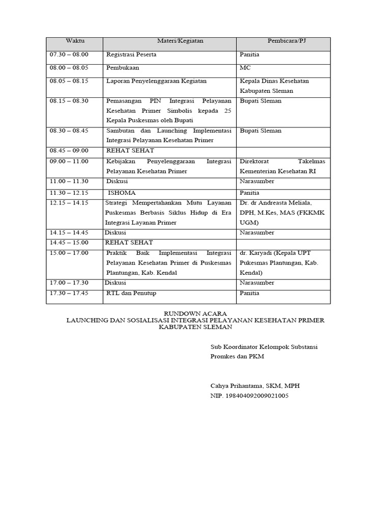 Rundown Acara Ilp | PDF