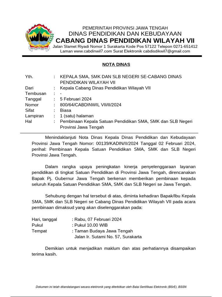 Nota Dinas - Pembinaan Kepala Satuan Pendidikan SMA, SMK Dan SLB Negeri ...