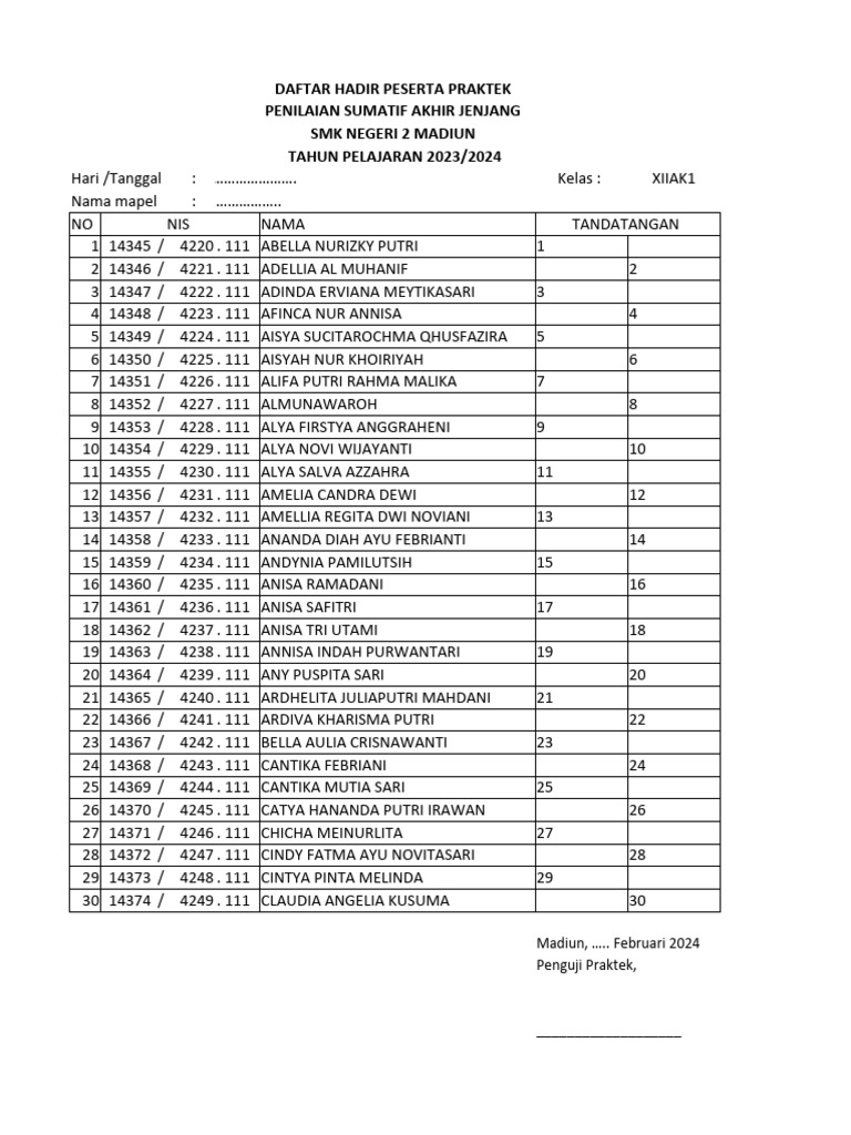 Daftar Hadir USP | PDF