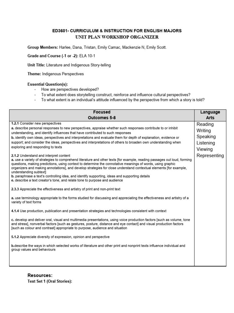 Indigenous Storytelling Unit Plan | PDF | Storytelling | Human ...
