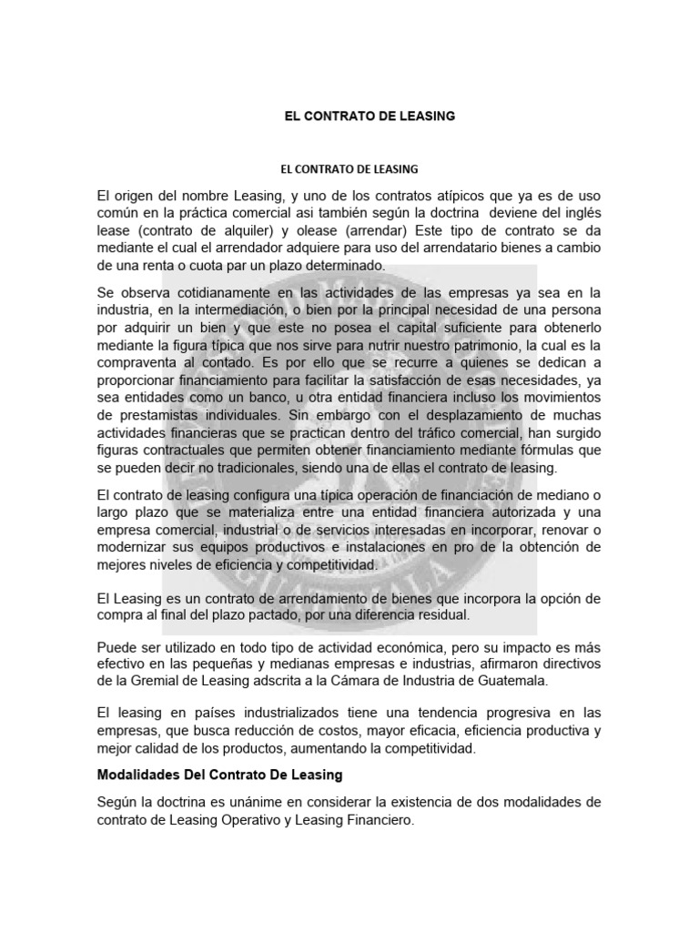 El Contrato de Leasing | PDF | Business | Economias