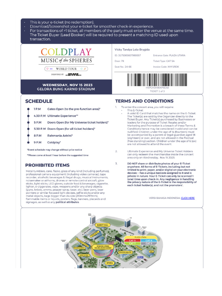 Coldplay Tickets for Vicky Tandya | PDF
