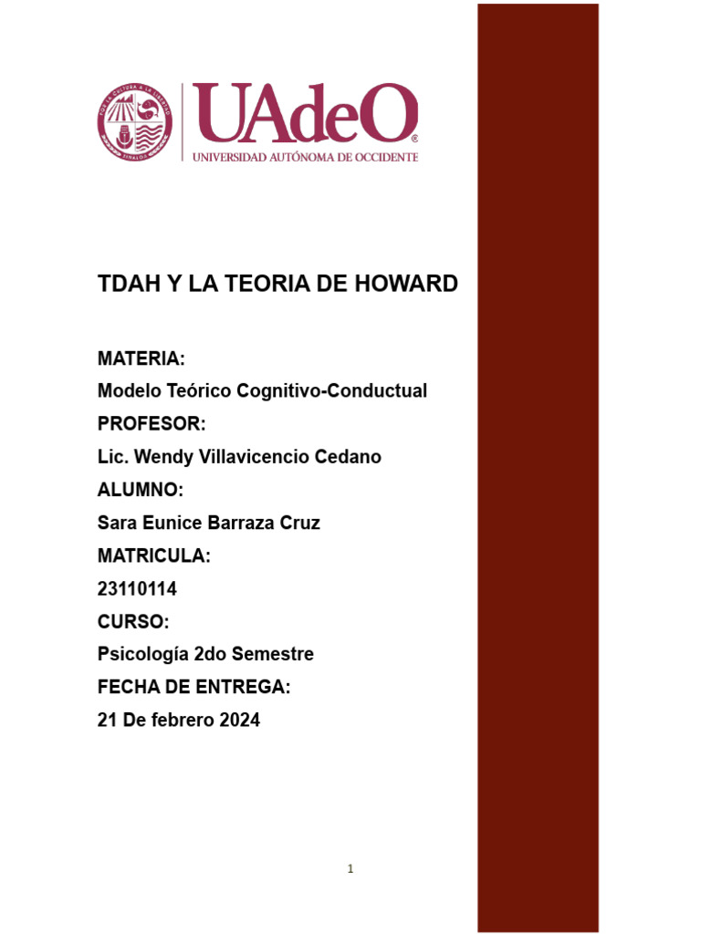 Tdah y La Teoria de Howard | PDF | Desorden hiperactivo y deficit de ...