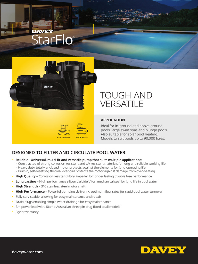Pool StarFlo Datasheet | PDF | Corrosion | Pump