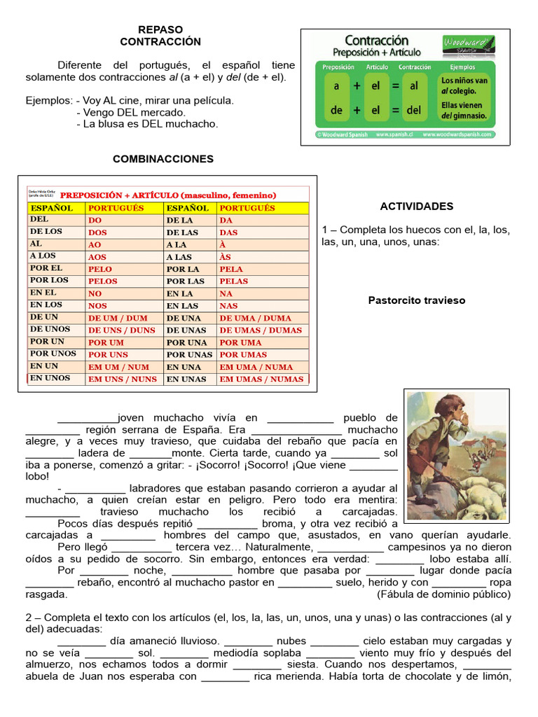Contracciones en español: Ejemplos y ejercicios | PDF | Artes del ...
