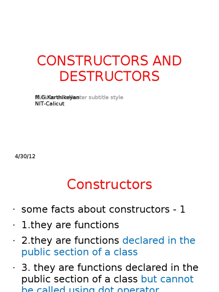 Constructors and Destructors | PDF | Constructor (Object Oriented Programming) | Programming