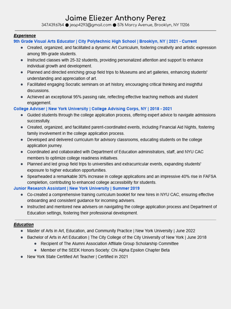 Jaime Resume 2 | PDF | New York University | Curriculum
