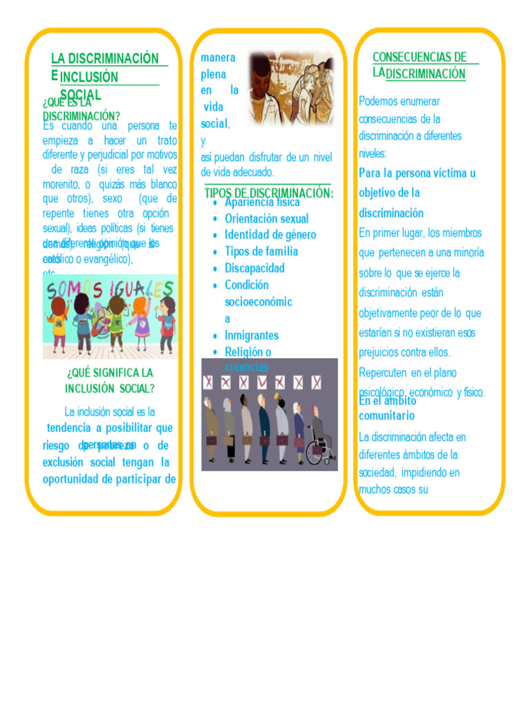 Triptico de La Discriminacion 6 | PDF | Discriminación | Psicología Social
