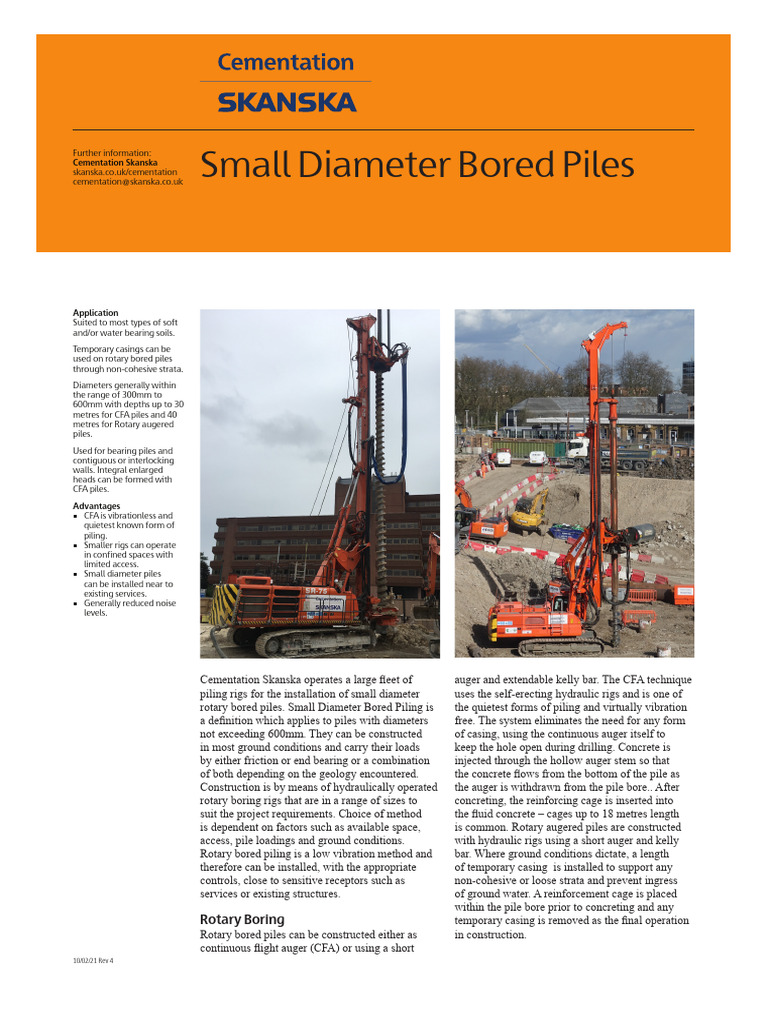 Small Diameter Bored Piles | PDF | Deep Foundation | Structural Engineering