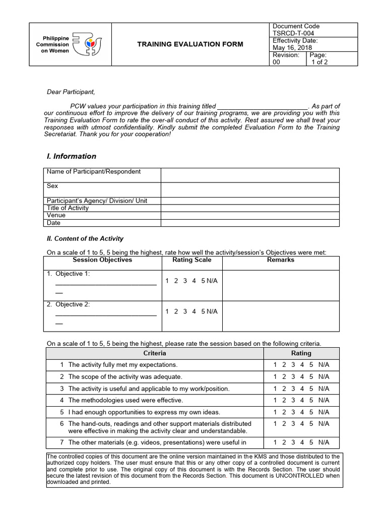 004 Training Evaluation Form | Download Free PDF | Computing | Human Communication