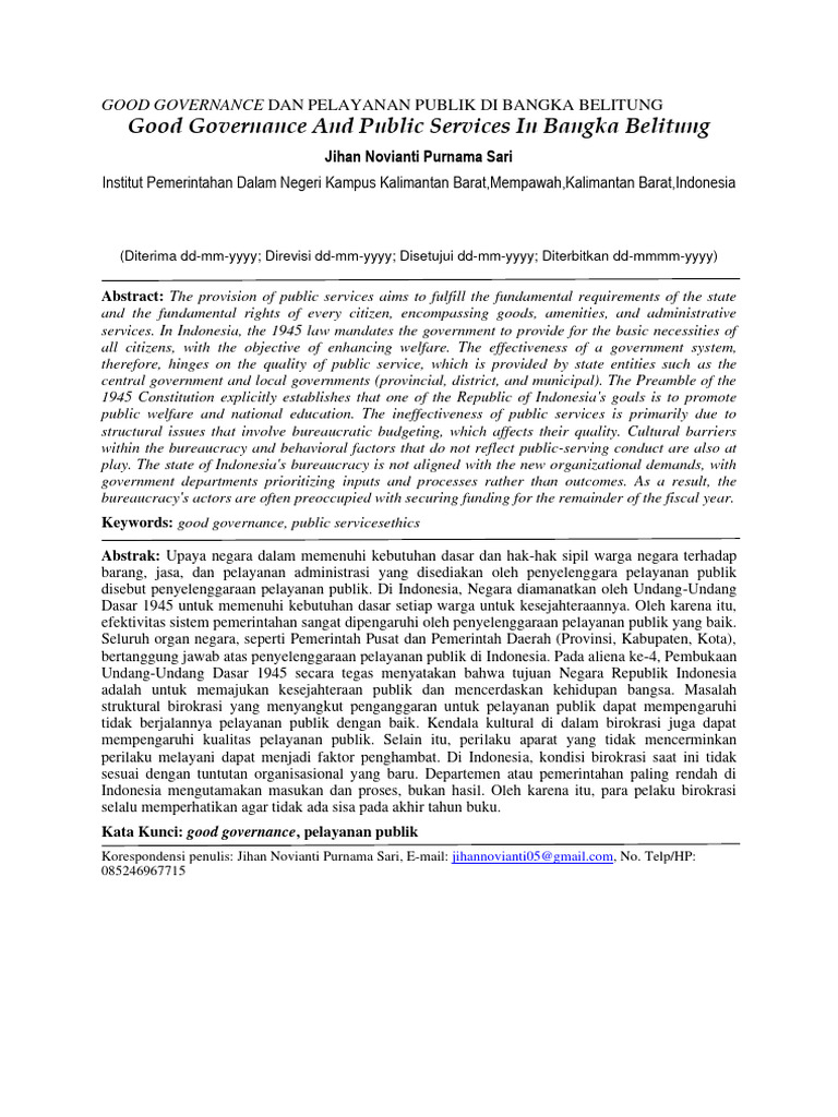 D1 - JIHAN NOVIANTI P S Good Governance Dan Pelayanan Publik | PDF | Government | Political Science