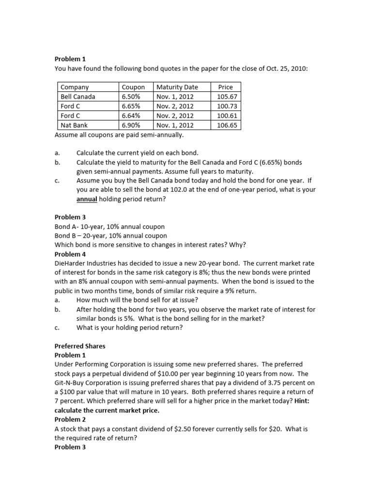 Chapters 7 & 8 - Practice Problems With Solutions | PDF | Bonds ...