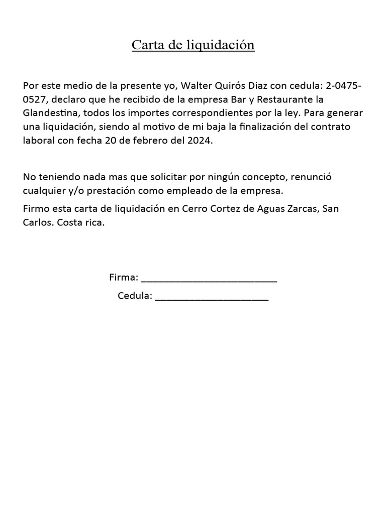 Carta de Liquidación | PDF