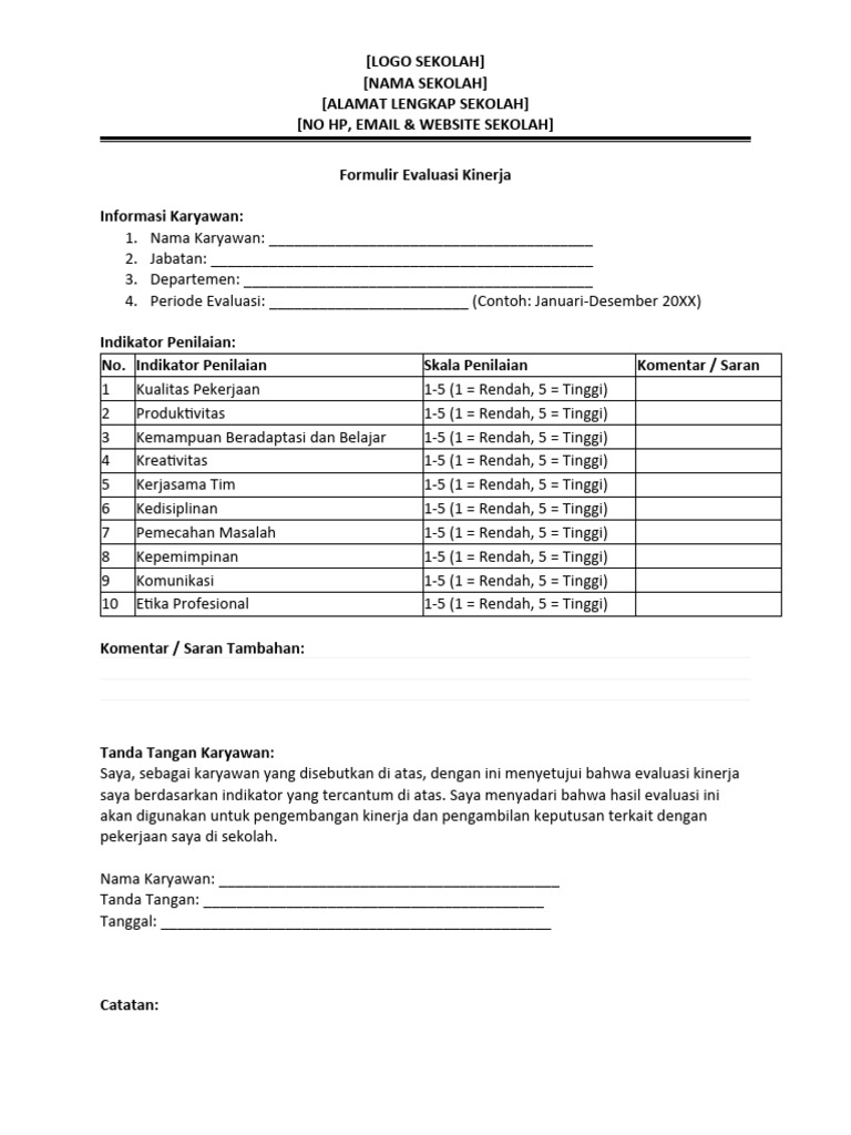 Formulir Evaluasi Kinerja | PDF