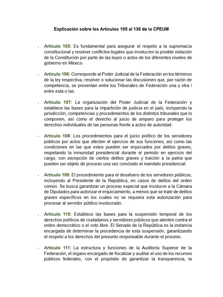 CPEUM Del Articulo 105 Al 136 | PDF | México | Federación CPEUM Del Articulo 105 Al 136 | PDF | México | Federación