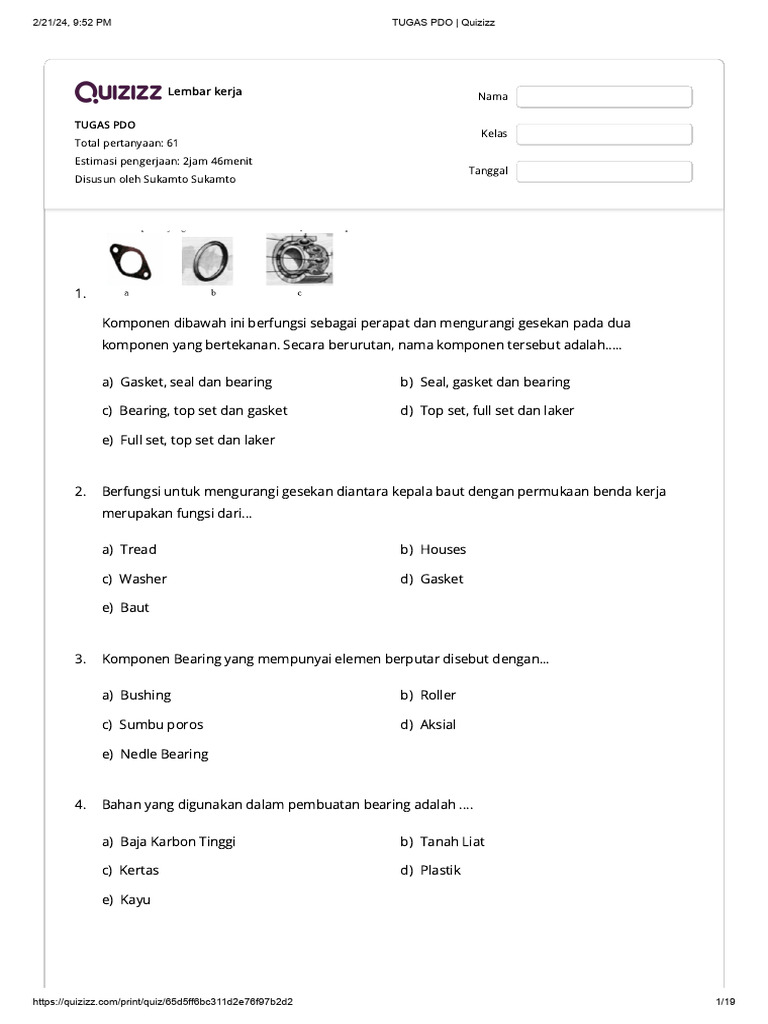 TUGAS PDO - Quizizz | PDF | Metode & Bahan Ajar | Komputer